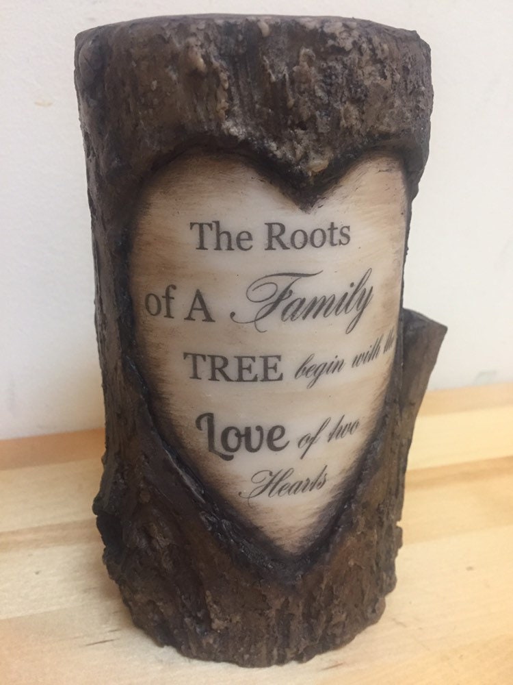 Family Tree Oak Love Log Candle Fall Sculpted Painted Candle - Etsy