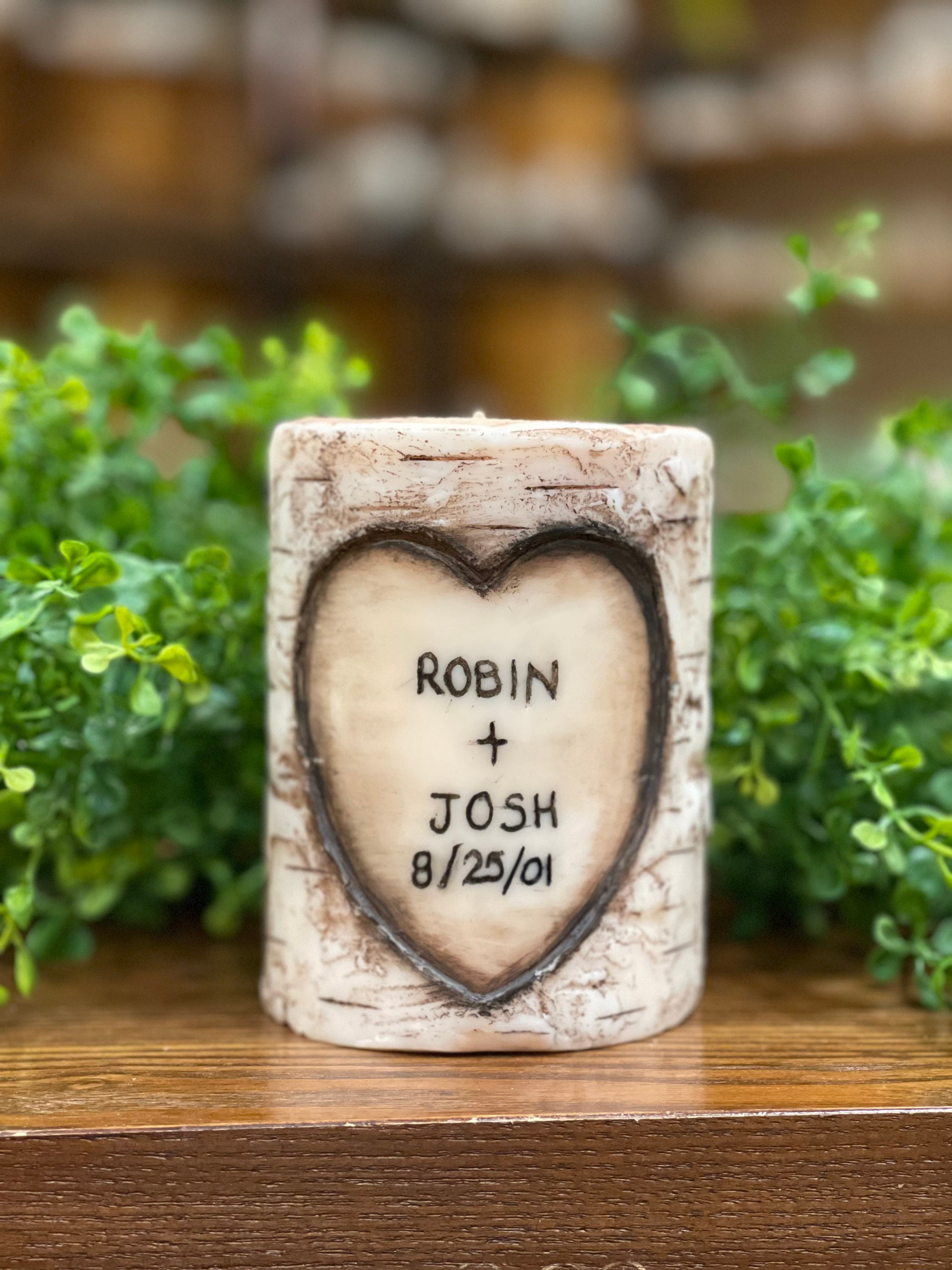 Wax Log Candle Personalized Carved Names and Date Special - Etsy