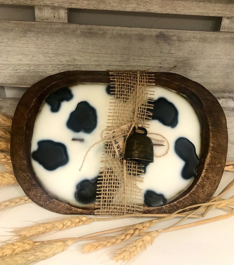 Cow Print Farm House Themed Candle Burlap and Cow Bell - Etsy