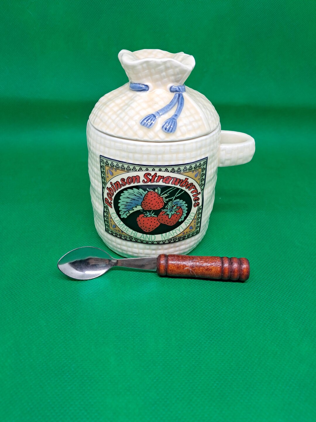 Vintage Robinson Strawberries Jam/jelly Dish With Lid and Wood Handled ...