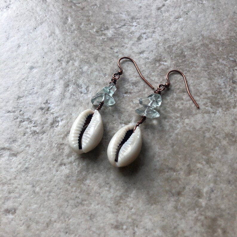 The beach Chica Earrings Cowrie Shell Earrings Sea Glass Earrings ...