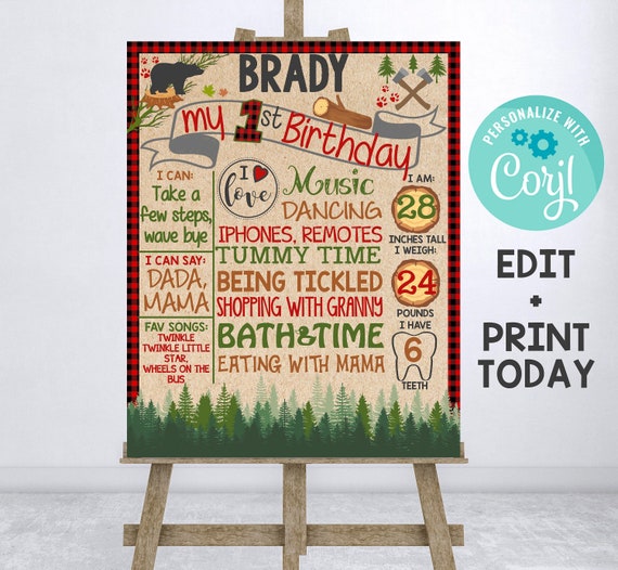 Editable Lumberjack Milestone Birthday Poster, Buffalo Plaid First ...