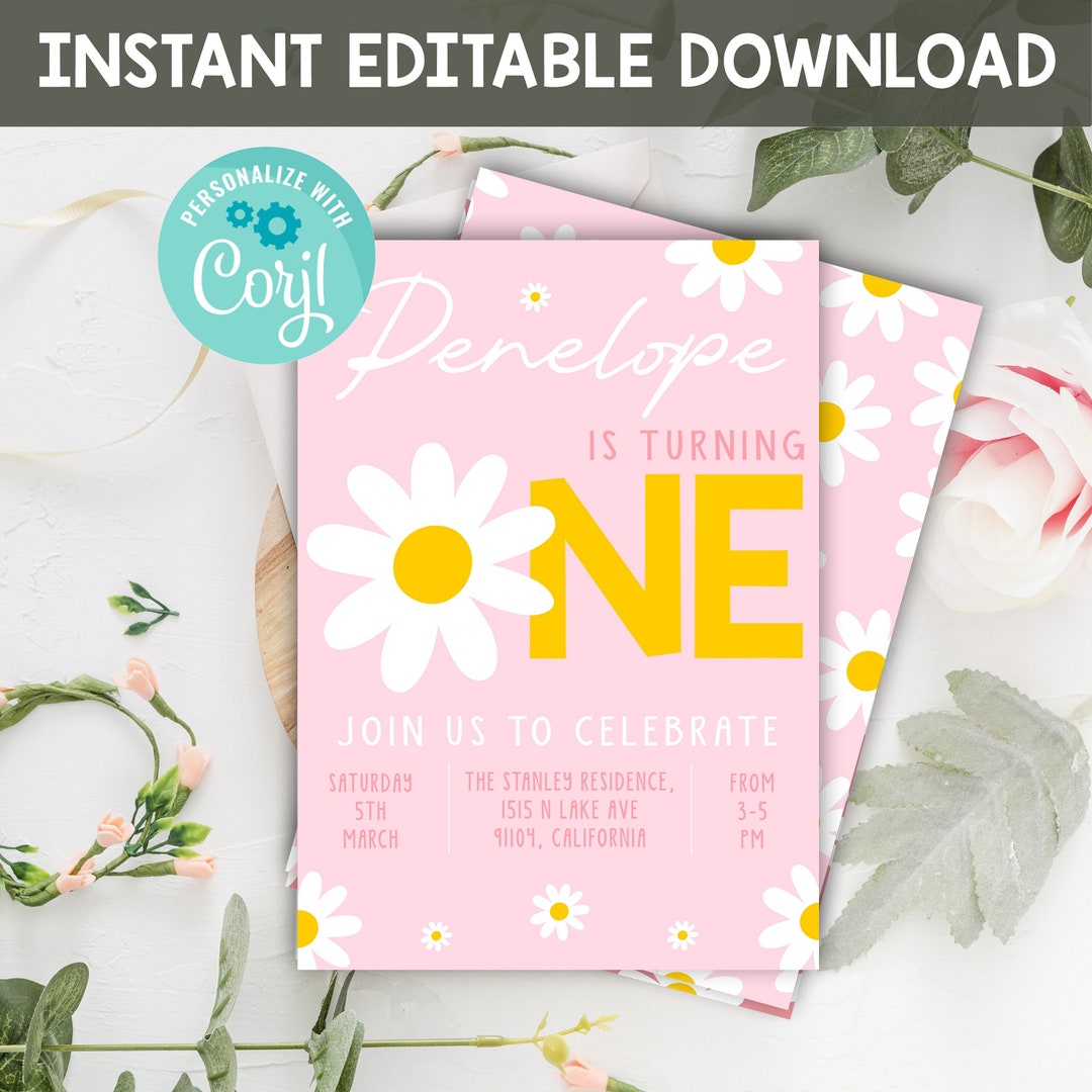 Daisy First Birthday Invitations Retro Daisy Party Theme Daisy Birthday ...