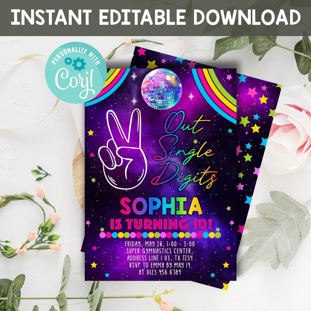 Birthday Invitation Peace Out Single Digits Teenager Neon - Etsy