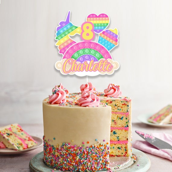 POP IT Birthday Cake Topper Pastel Rainbow Printable Fidget Toy Party ...