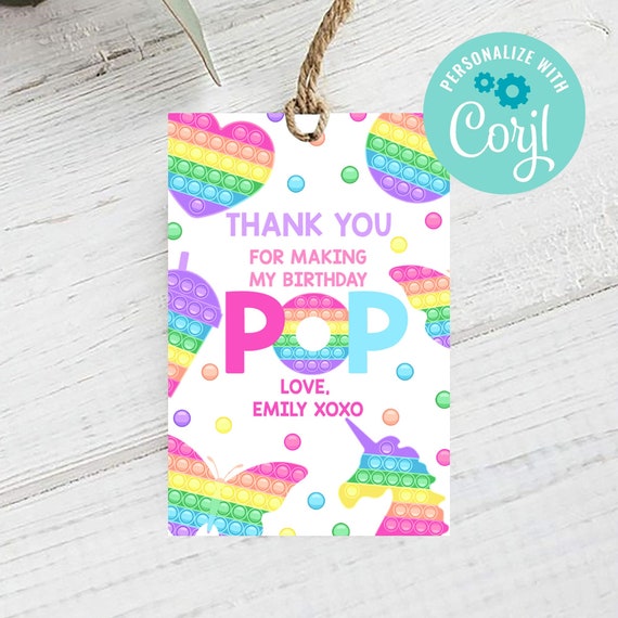 Editable Pop it Thank you card Favor Tag Pop it Fidget Gift Tags, Card ...