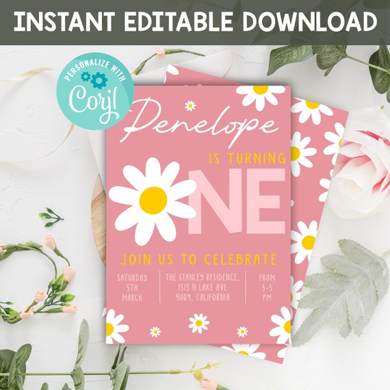 Daisy First Birthday Invitations Retro Daisy Party theme Daisy Birthday ...