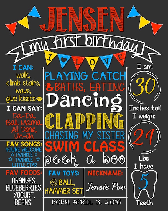 Paper & Party Supplies DIGITAL FILE Rainbow colors Boy Girl 1st ...