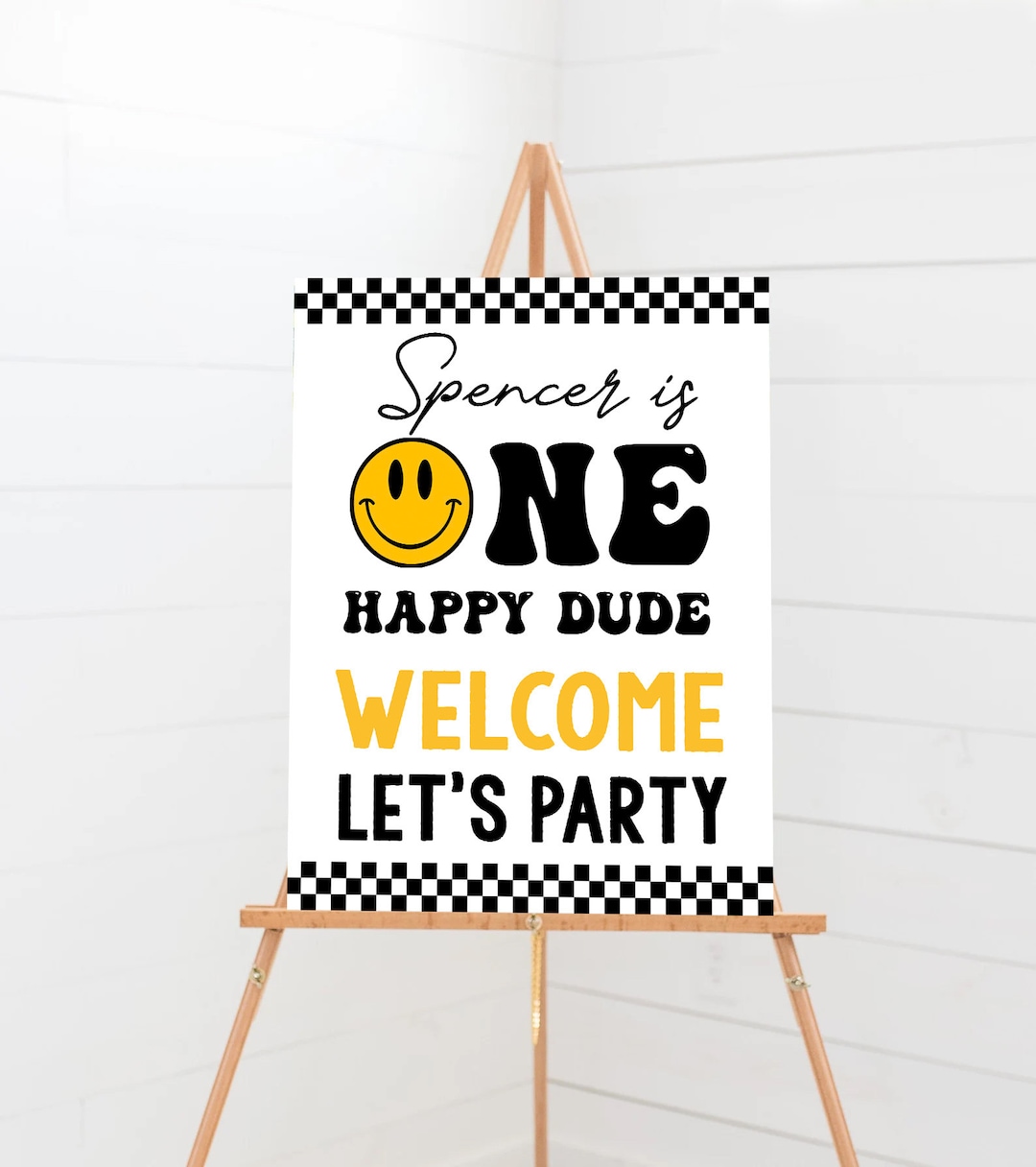 One Happy Dude Birthday Welcome Sign, Editable Yellow Smiley Face ...