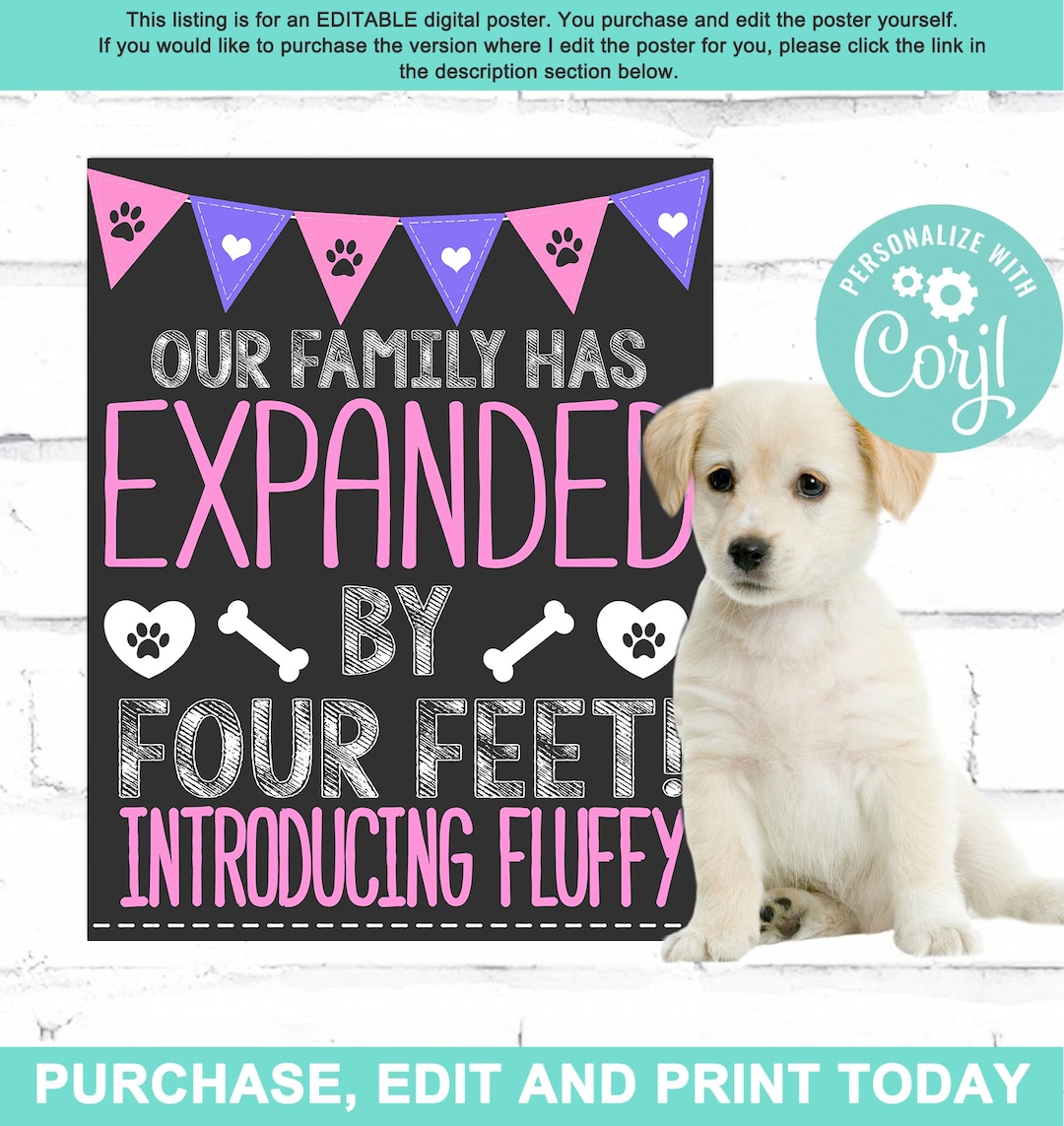 EDITABLE New Puppy Sign Chalkboard Announcement Poster New Dog Poster ...