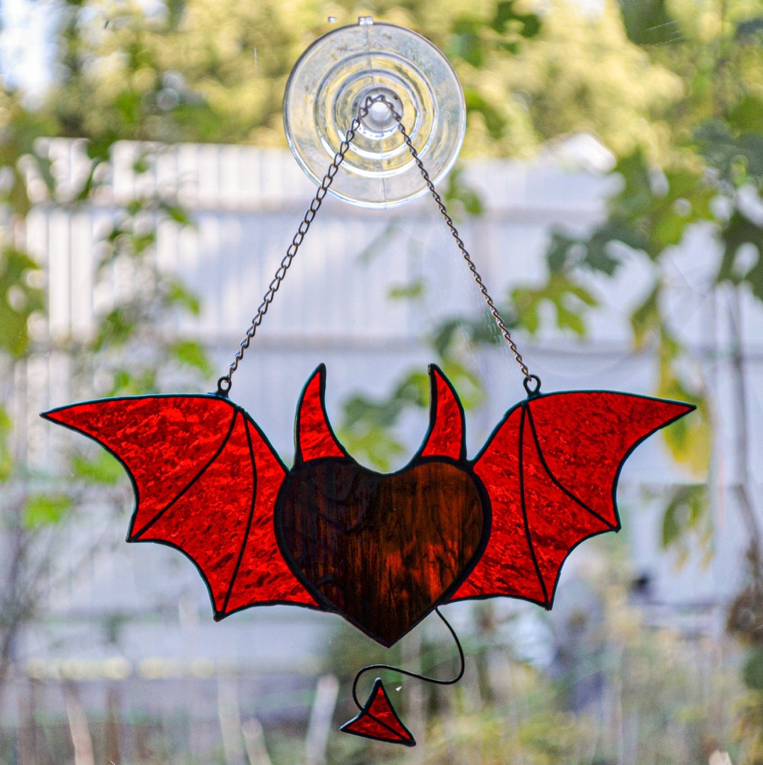Stained Glass Devil Flying Heart Lucifer Heart Red Wings Heart - Etsy