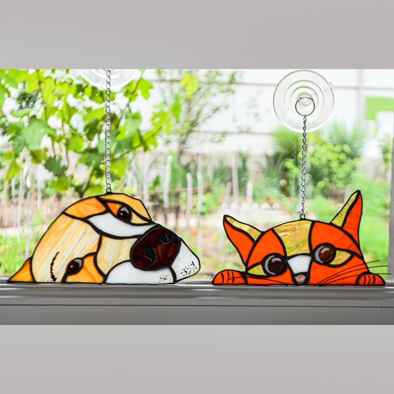 Stained Glass Funny Dog Suncatcher Playful Stained Glass Pup - Etsy