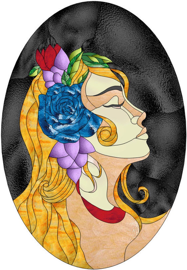 Woman face stained glass pattern Woman portrait Art deco | Etsy