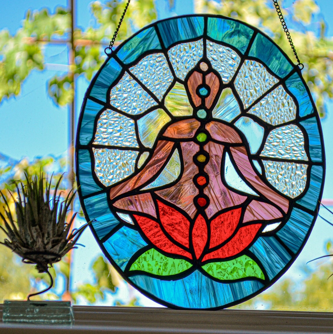 Sacred Buddha Stained Glass With Chakras & Lotus Flower Mindfulness ...