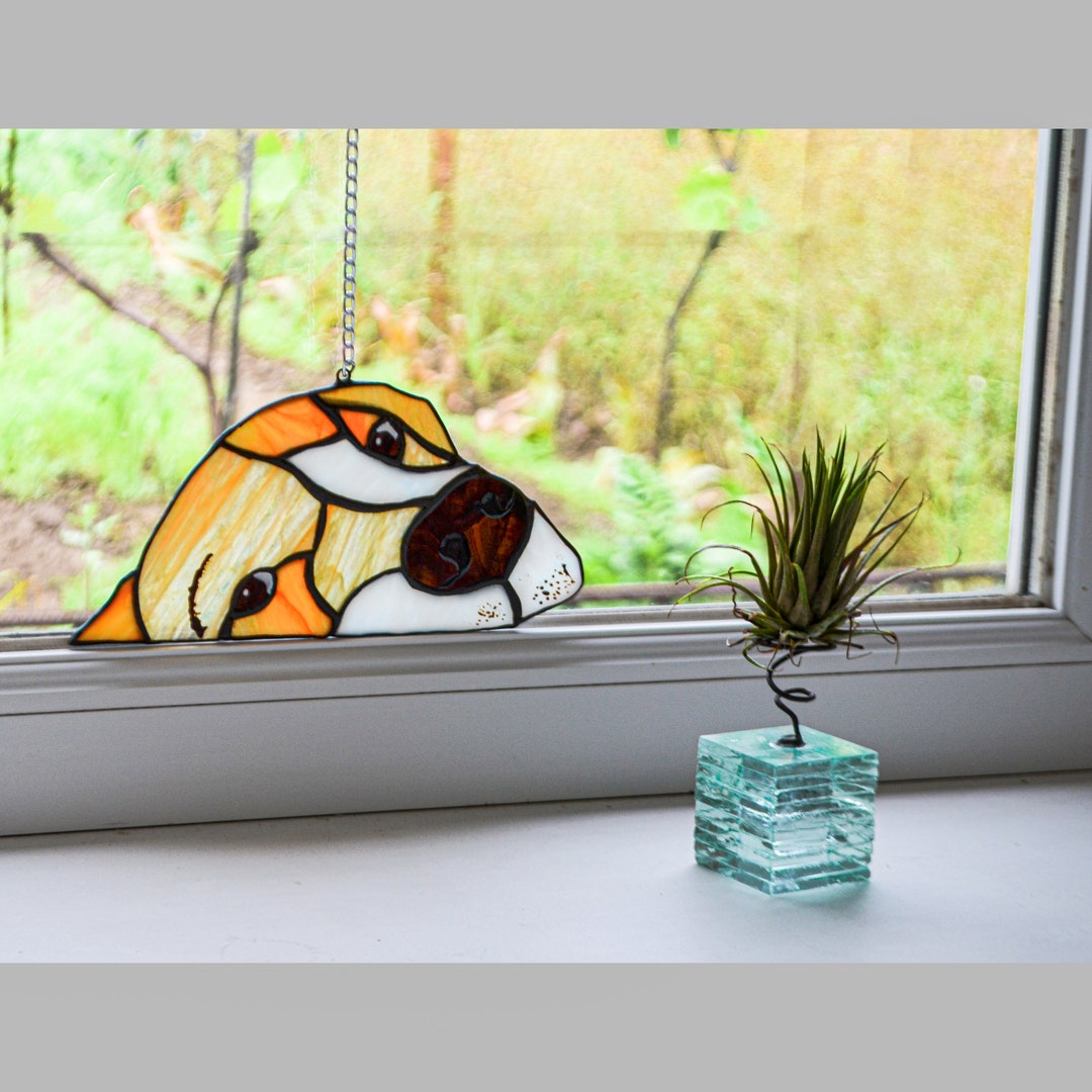Stained Glass Funny Dog Suncatcher Playful Stained Glass Pup - Etsy