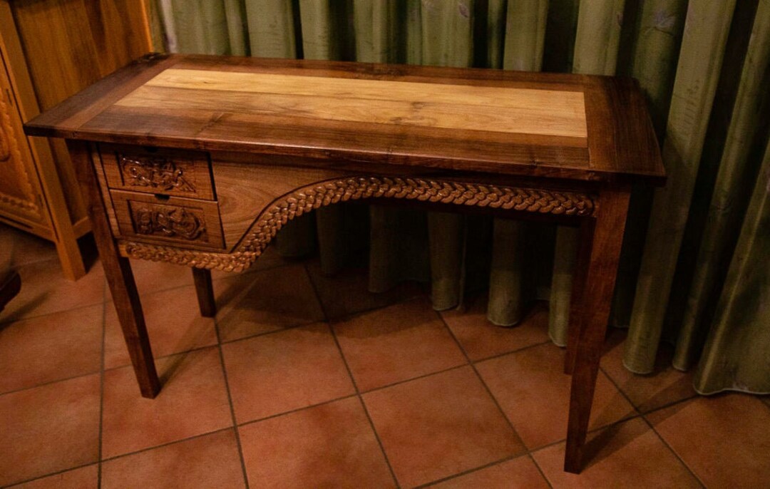 CARVED Walnut Wooden DESK With Drawers, Viking Design, Custom Carvings ...