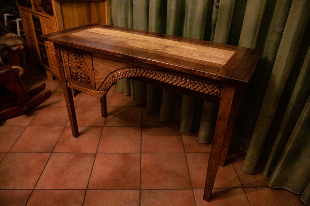 CARVED Walnut Wooden DESK With Drawers, Viking Design, Custom Carvings ...