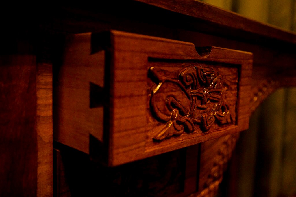 CARVED Walnut Wooden DESK With Drawers, Viking Design, Custom Carvings ...