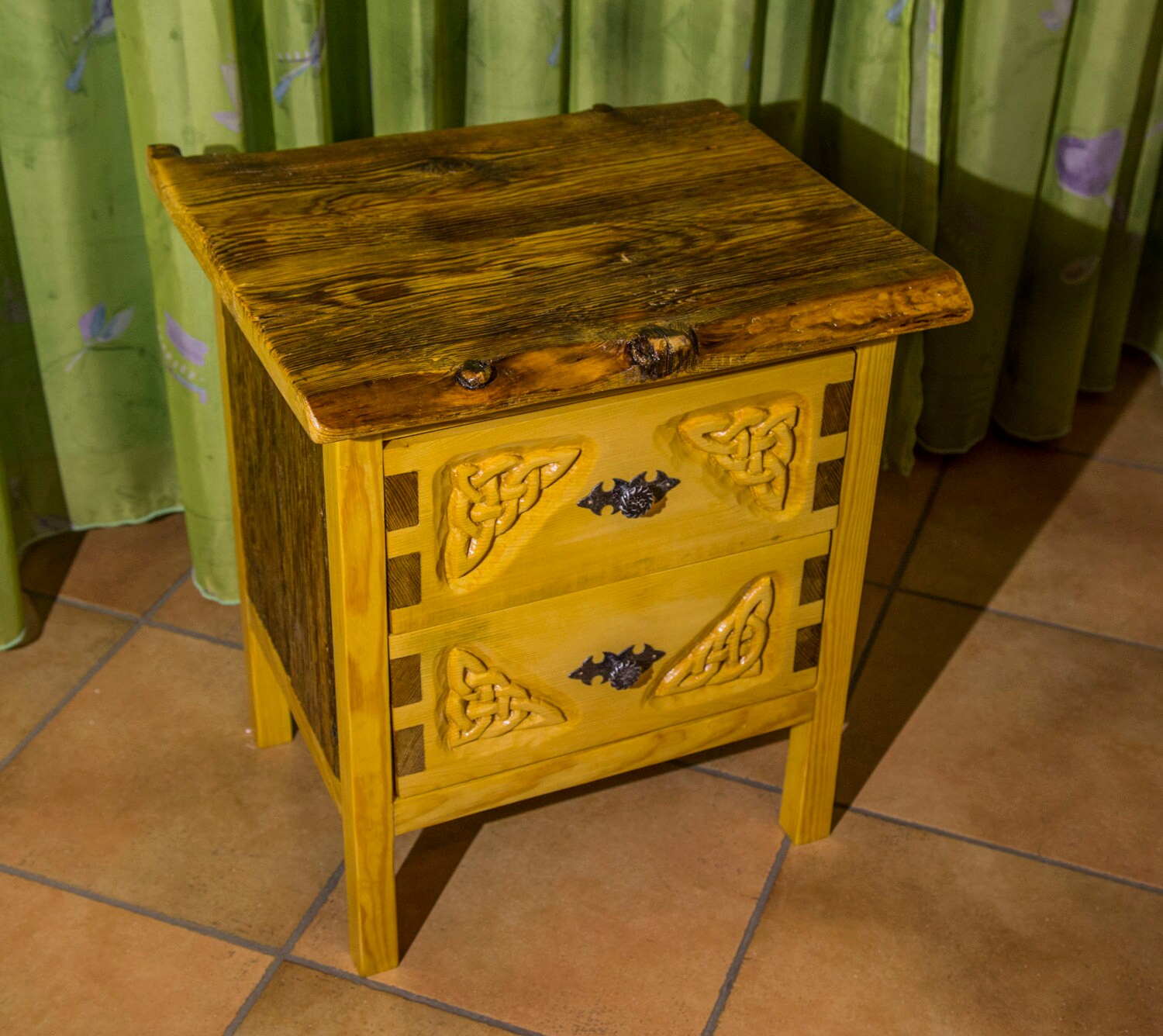 Custom Wood CARVED BEDSIDE Table Custom RECLAIMED Wood Bedside Table ...