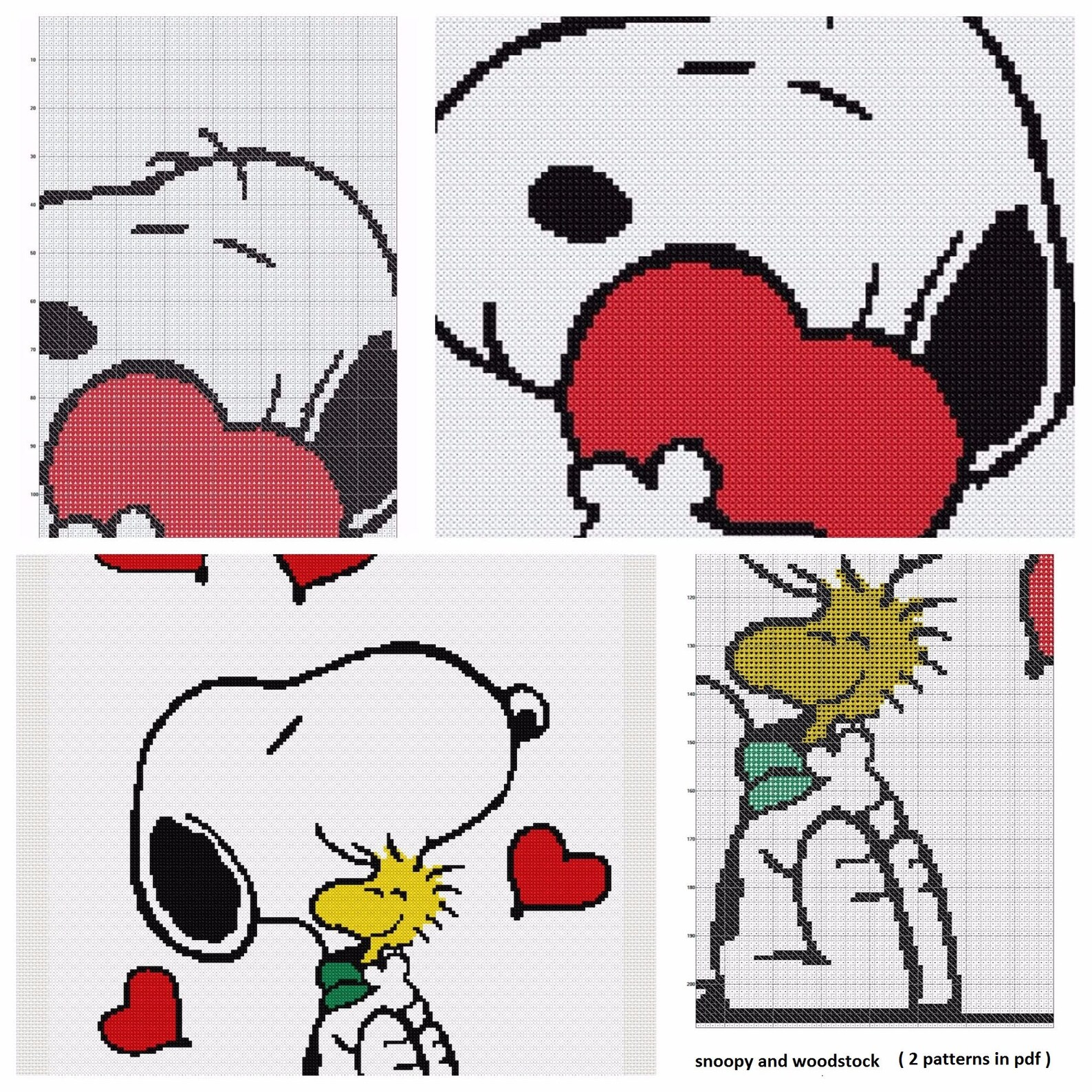 2 peanuts snoopy in love cross stitch patterns | Etsy