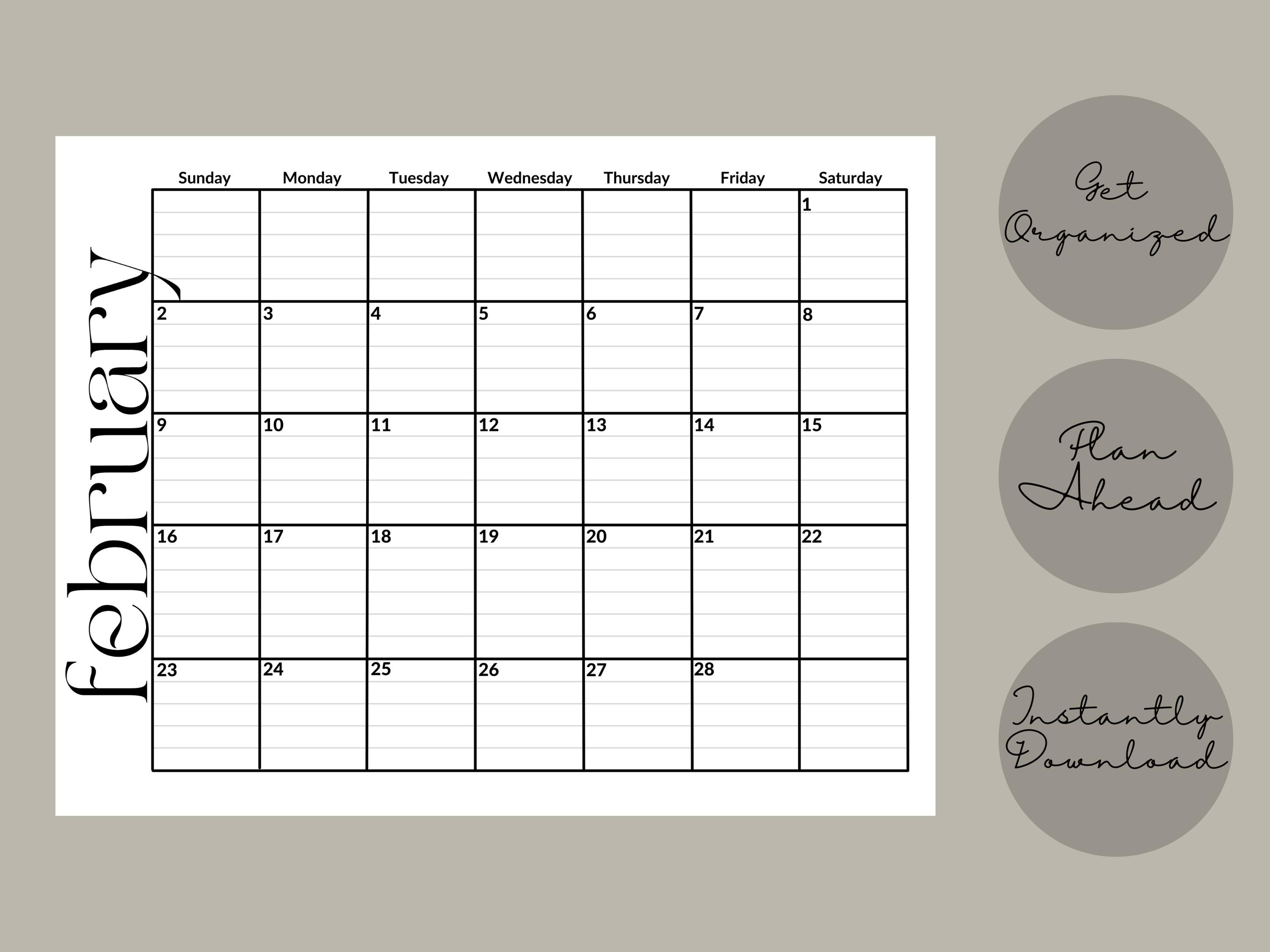2025 Lined Monthly Calendar Printable – Minimalist, Teacher-friendly ...