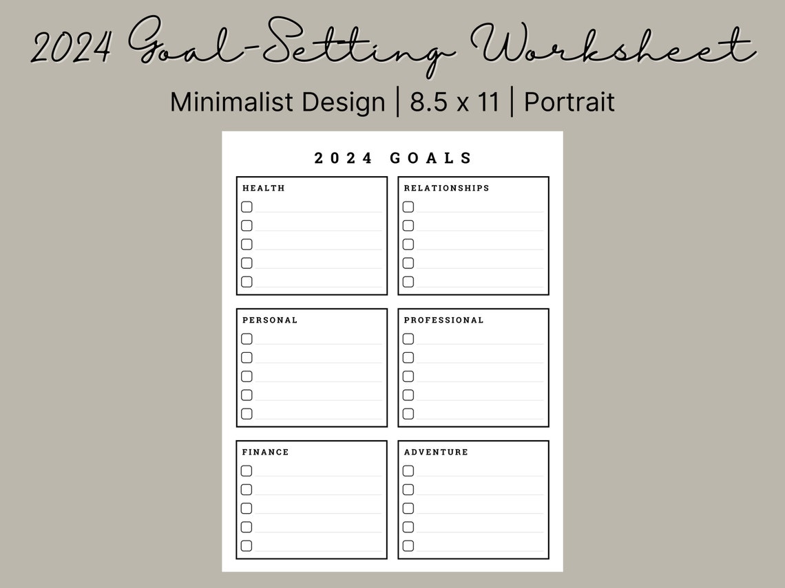 2024 Goal Setting Worksheet Categories Goal Planning Template Intention ...