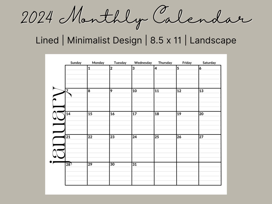 Printable 2024 Monthly Calendar Calendar for Teachers Minimalist ...