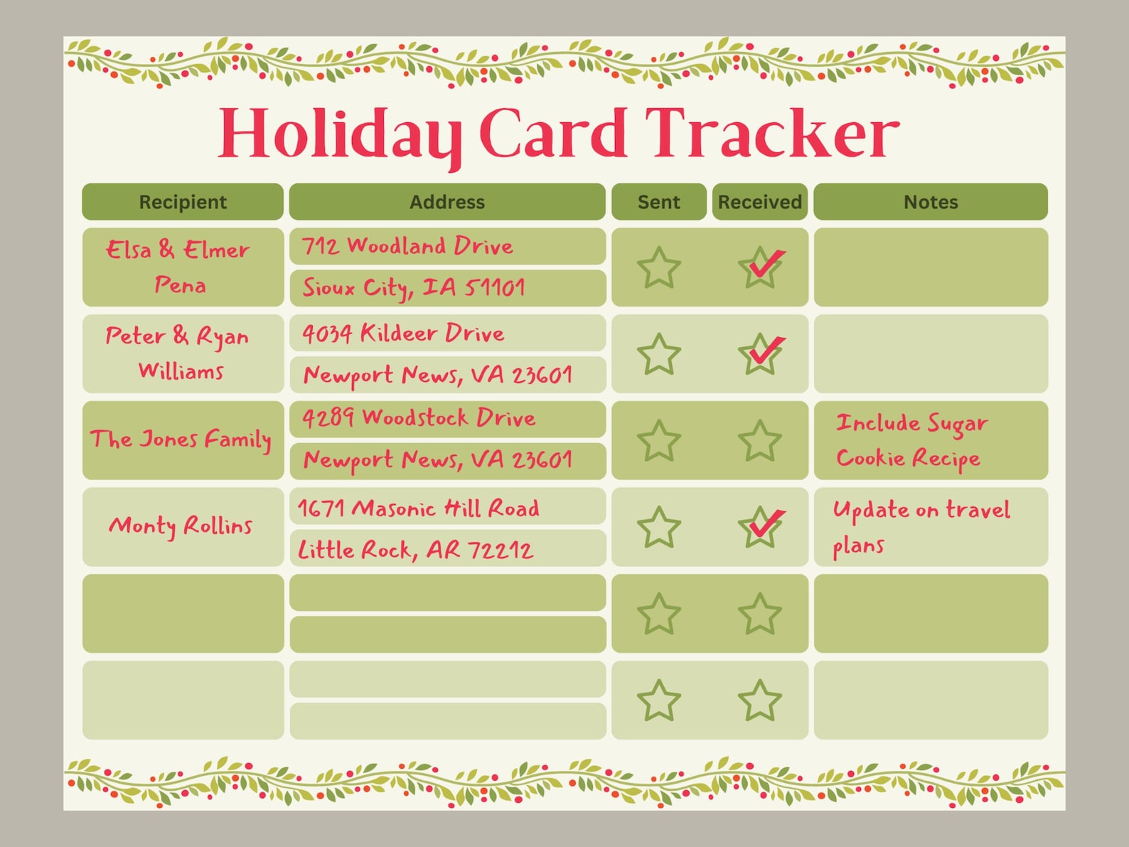 Holiday Card Tracker Printable | Christmas Card List Organizer (digital ...