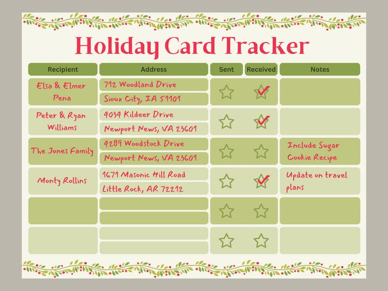 Holiday Card Tracker Printable | Christmas Card List Organizer (digital ...