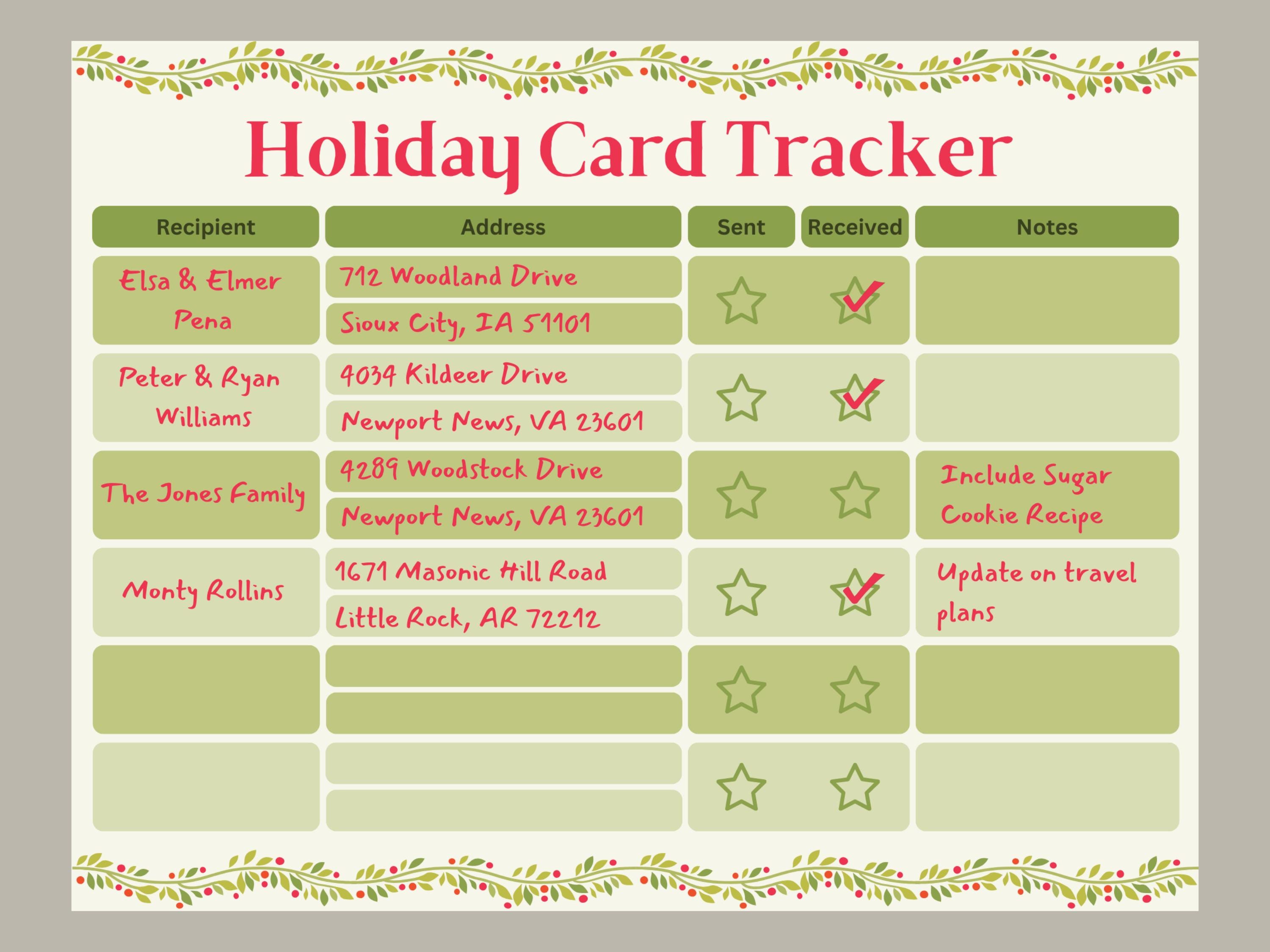 Holiday Card Tracker Printable | Christmas Card List Organizer (digital ...