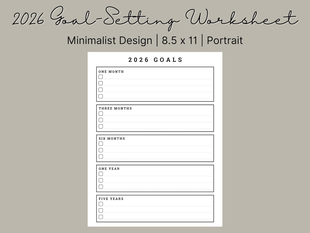 2026 Goals Printable | Timeline Goal Setting Worksheet | Monthly to 5 ...