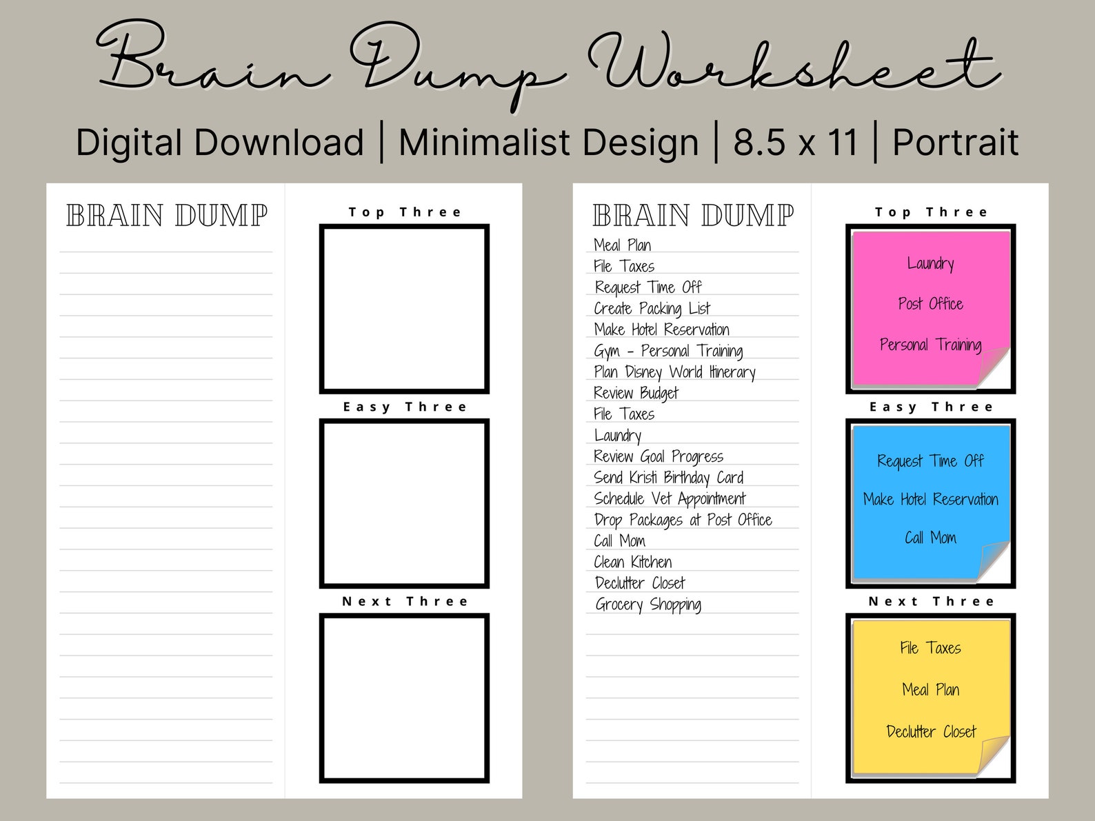 Printable Brain Dump Worksheet | Brain Dump Organizer | Brain Dump ...
