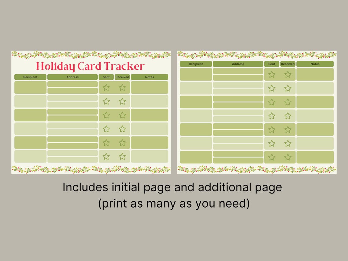 Holiday Card Tracker Printable | Christmas Card List Organizer (digital ...