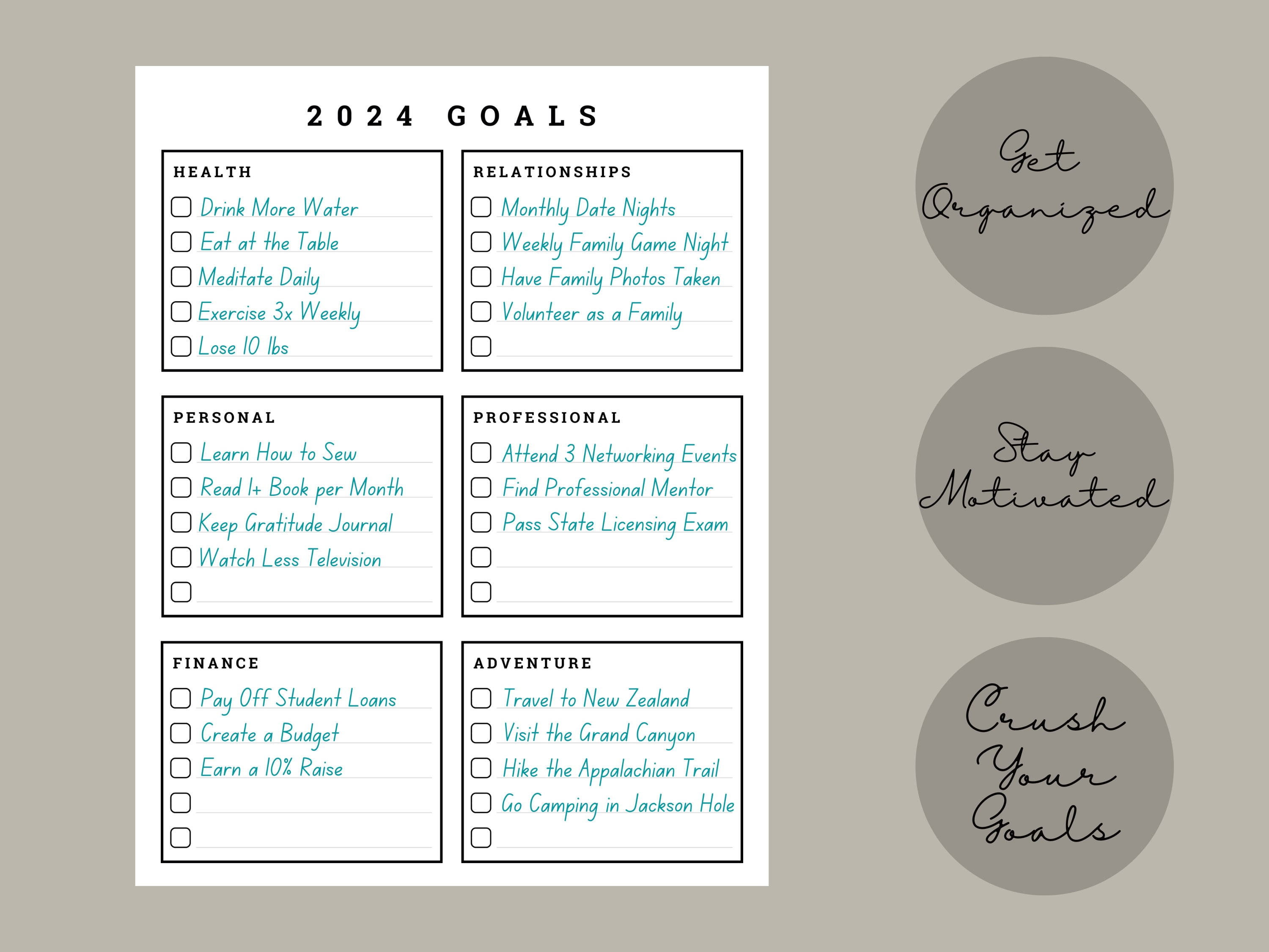 2024 Goal Setting Worksheet Categories Goal Planning Template Intention ...