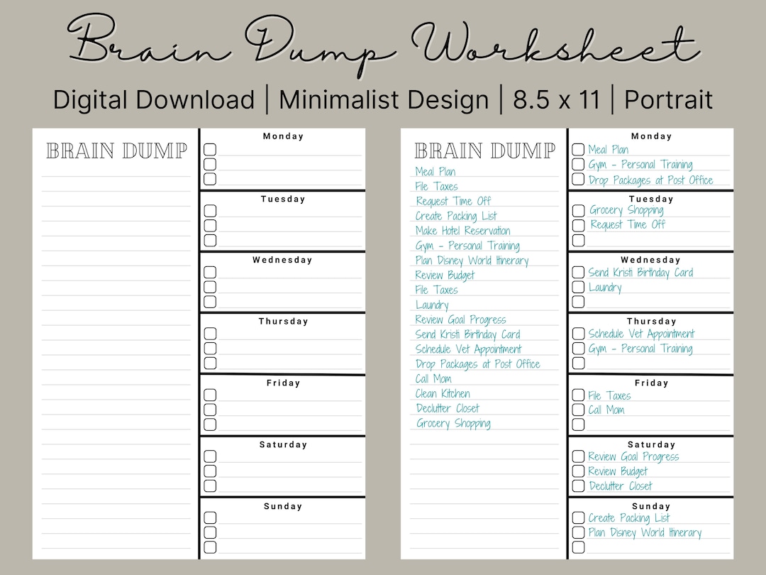 Printable Brain Dump Worksheet | Brain Dump Organizer | Brain Dump ...