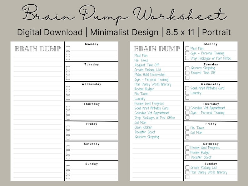 Printable Brain Dump Worksheet | Brain Dump Organizer | Brain Dump ...