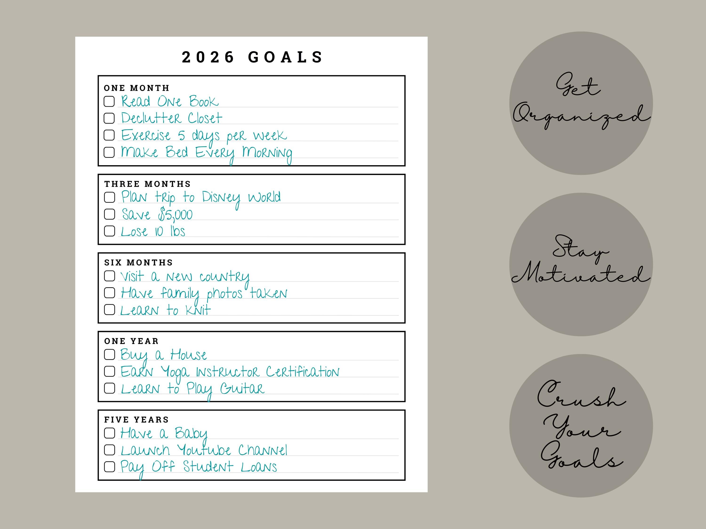 2026 Goals Printable | Timeline Goal Setting Worksheet | Monthly to 5 ...