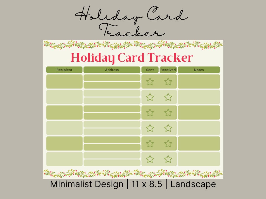 Holiday Card Tracker Printable | Christmas Card List Organizer (digital ...