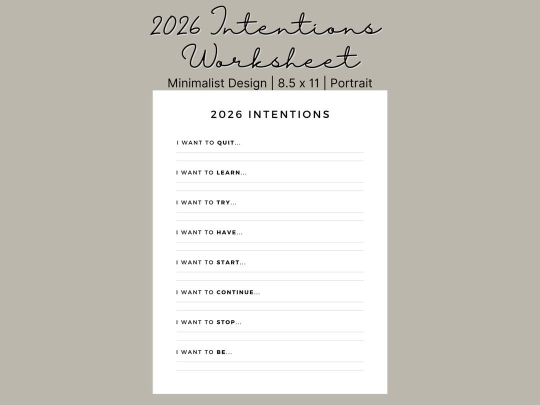 2026 Intentions Worksheet Printable | New Year Goal Setting Template ...
