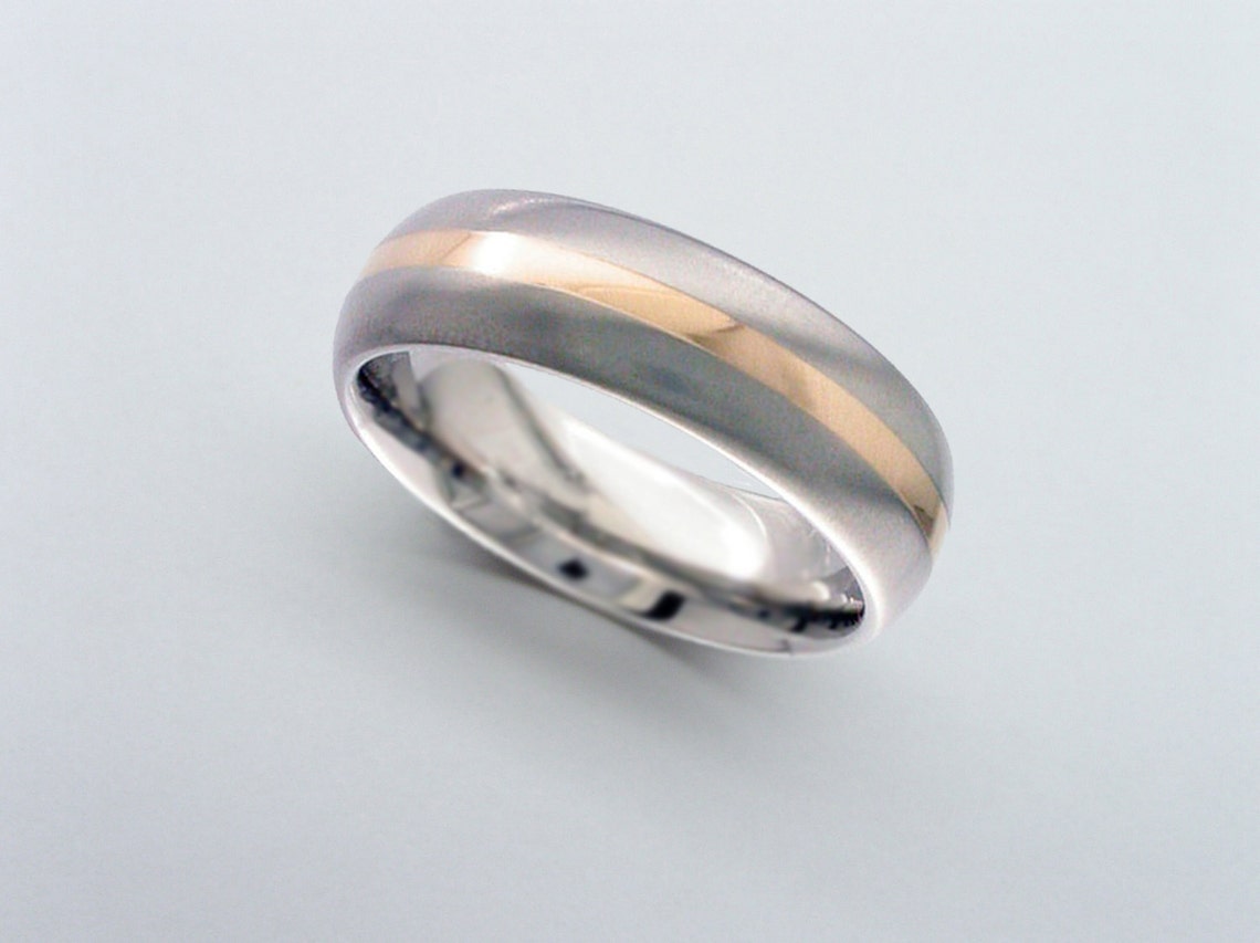 Rose Gold Titanium Band, Inlaid Titanium Wedding Band, 18 Carat Gold ...