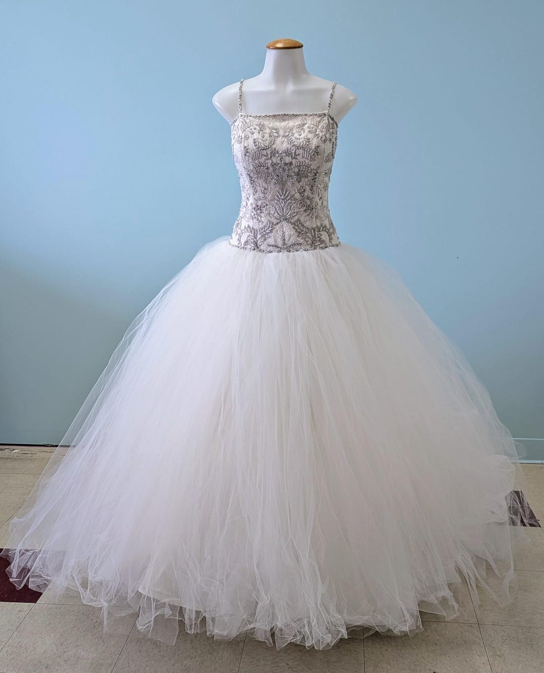 1990s Y2K Ballgown | Beaded Silk Drop Waist With Full Tulle Skirt ...