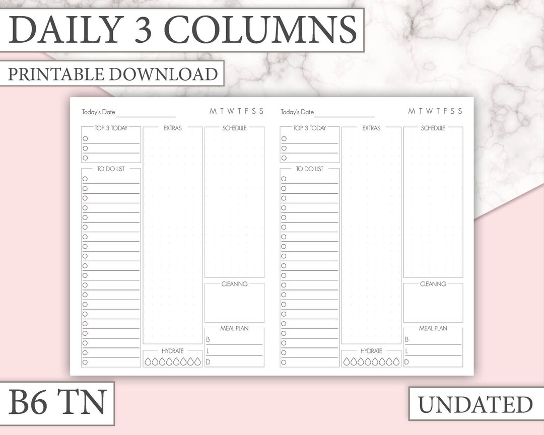 B6 Planner Download UNDATED Daily Insert 3 Erin Condren Sized Columns ...