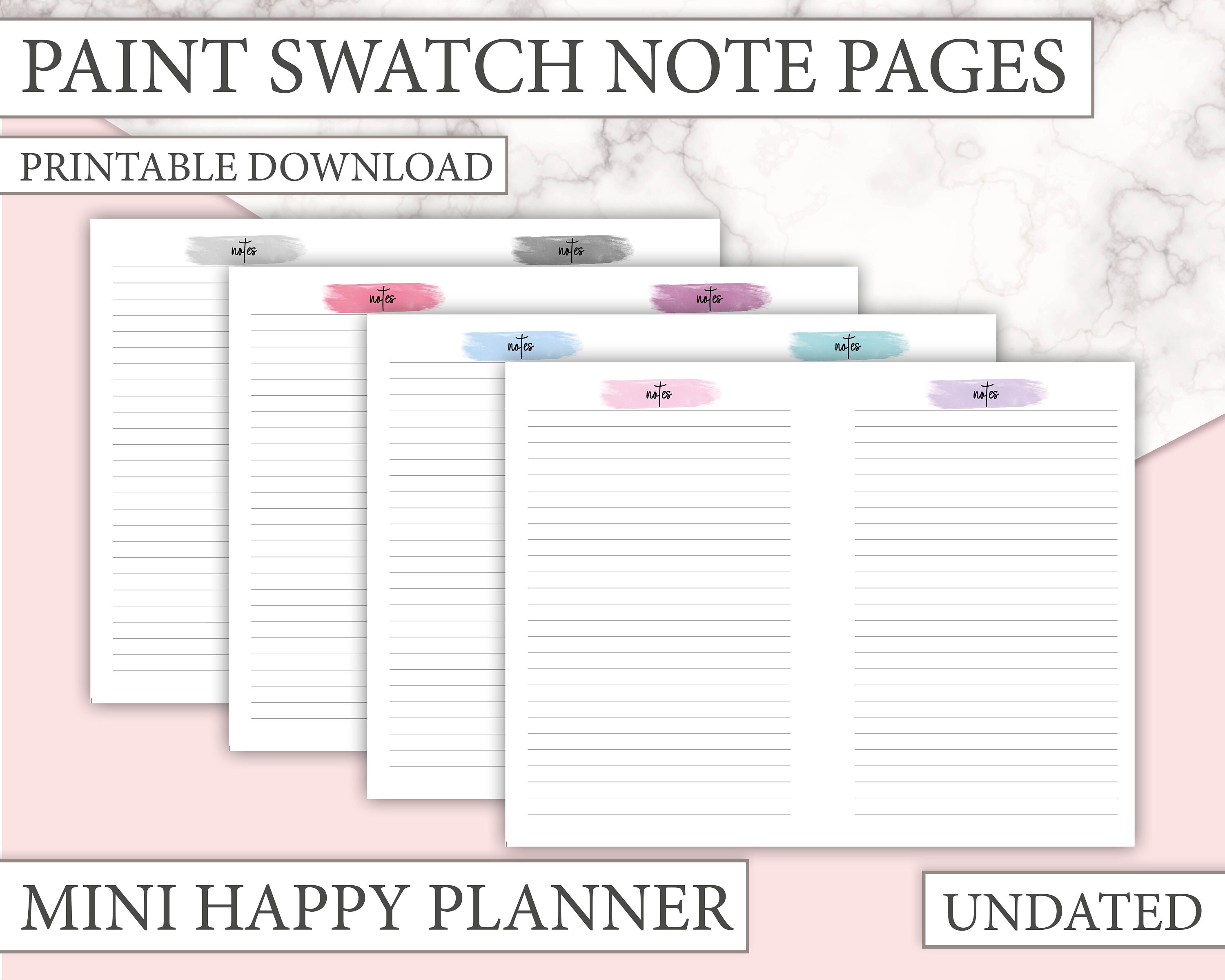 Mini Happy Planner Inserts - Notes Paper - Lined Notes Pages With Paint ...