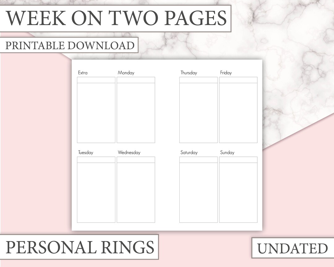 Personal RINGS UNDATED Insert Vertical Erin Condren Style Week on Two ...