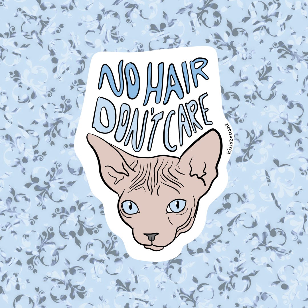 No Hair Don’t Care Sphynx Cat | Hairless Cat Vinyl Decal | Hand-drawn ...