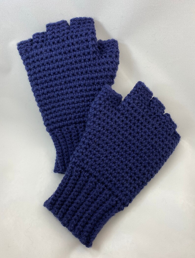 Navy Blue Thermal Fingerless Gloves, Unisex, Hand Crocheted, Ready to ...