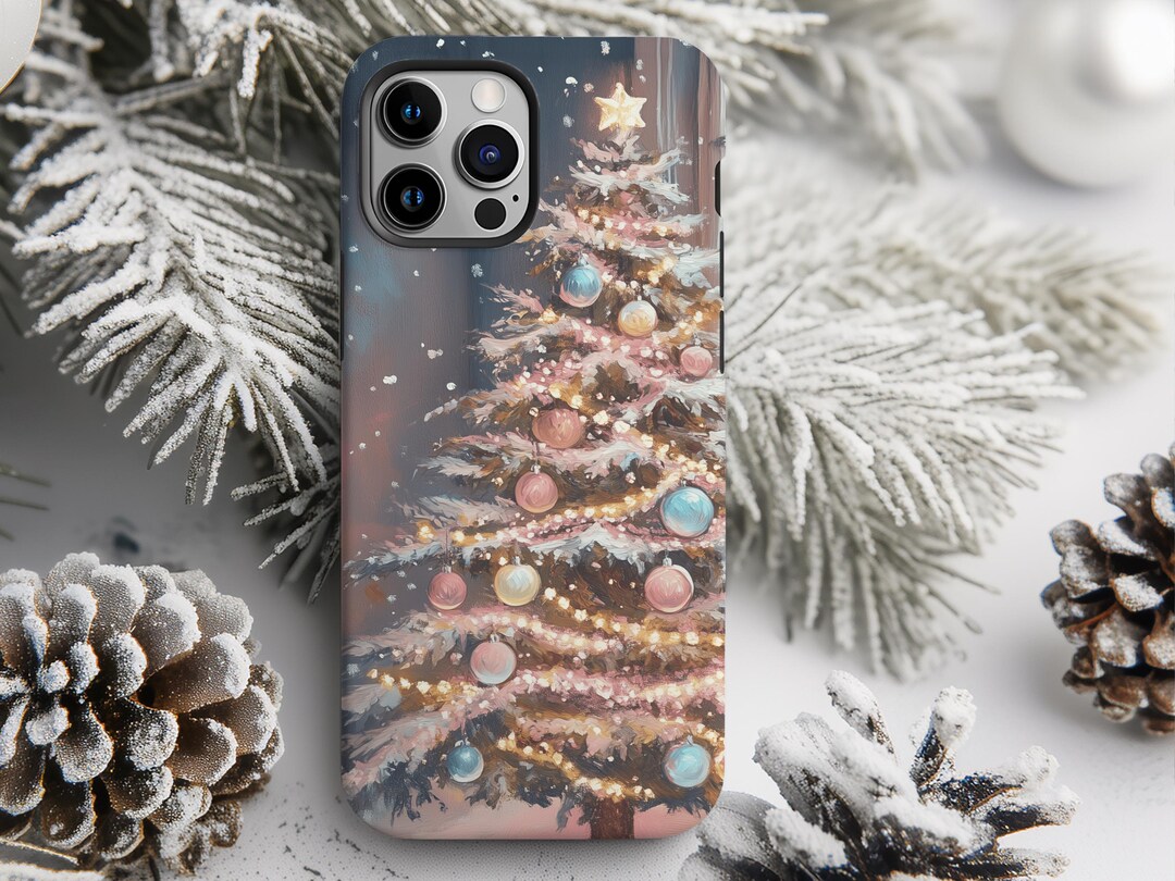 Phone Case, Painted Pink Christmas Tree, Festive Spirit Gift for ...