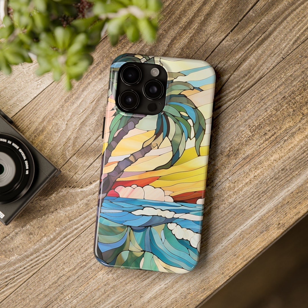 Ocean Palm Scenery Stained Glass Effect Phone Case, Durable Artistic ...