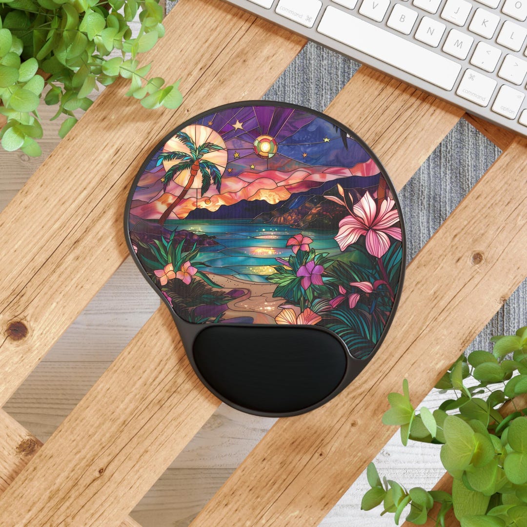 Ocean Hibiscus Moon Mouse Pad With Wrist Rest - Etsy