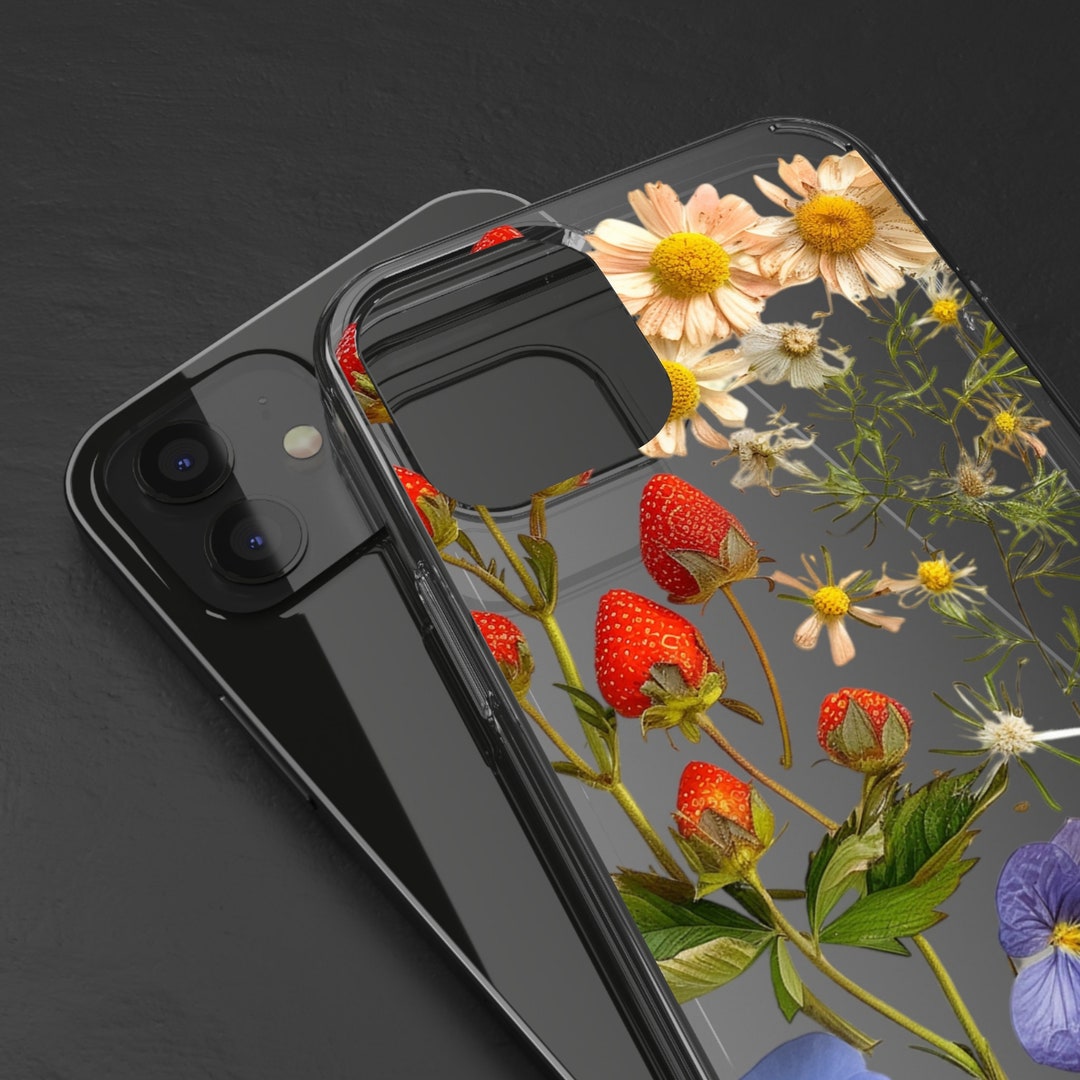 Cute Clear Case With Daisies & Strawberries for iPhone 12/13, Galaxy ...